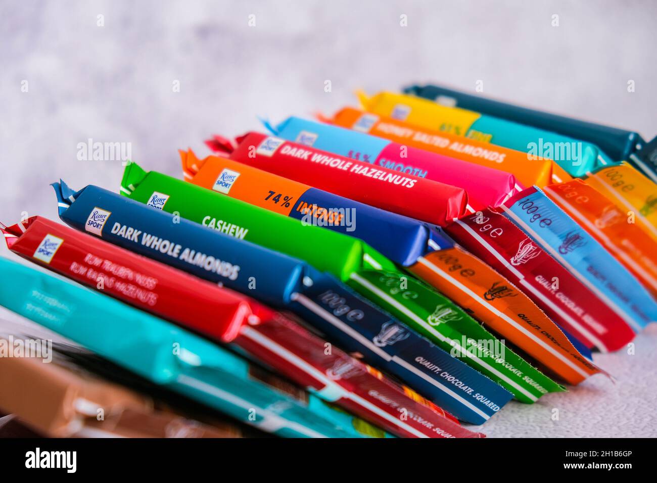 Kiev Ukraine - October 2021 chocolate Ritter Sport bars. German ...