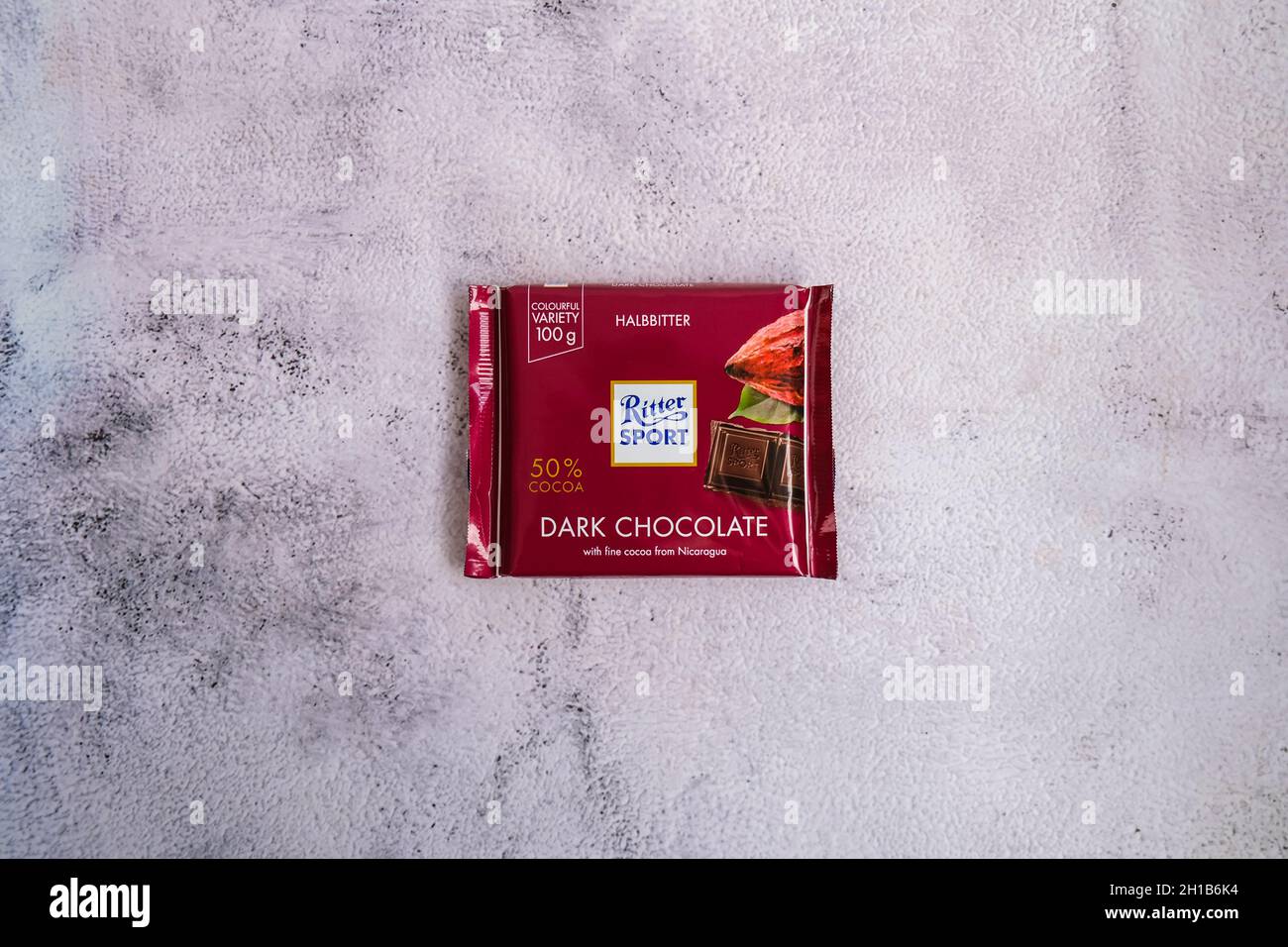 Kiev Ukraine - October 2021 DARK CHOCOLATE taste. Chocolate Ritter ...