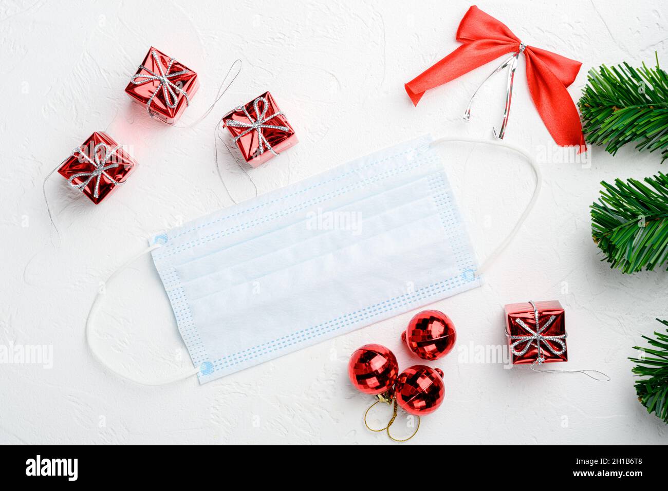 Minimal Christmas Concept Merry And Safe set, on white stone table ...