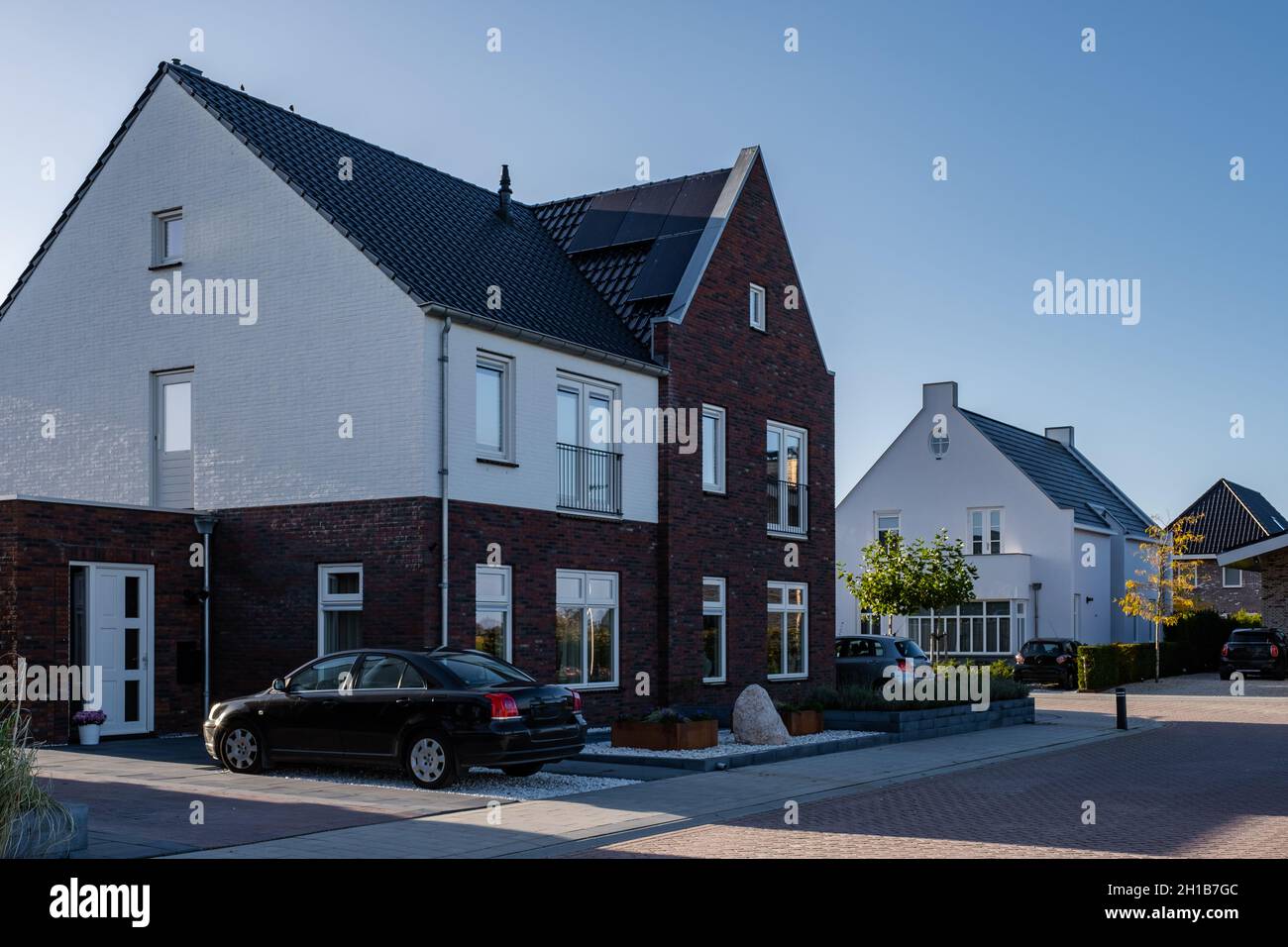 Dutch Suburban area with modern family houses, newly build modern ...