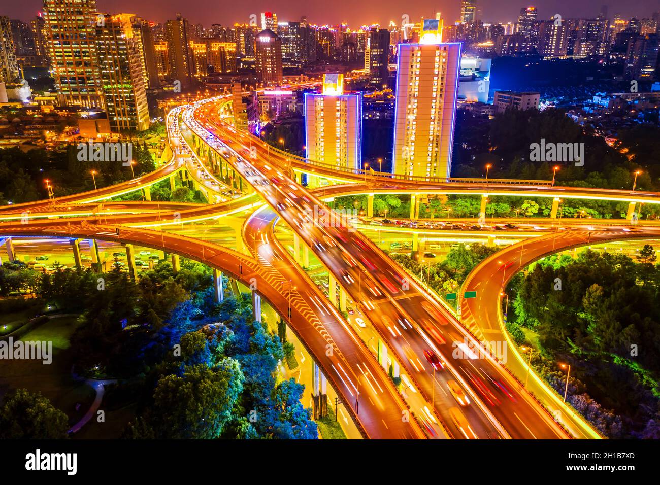 Highway Interchange At Night