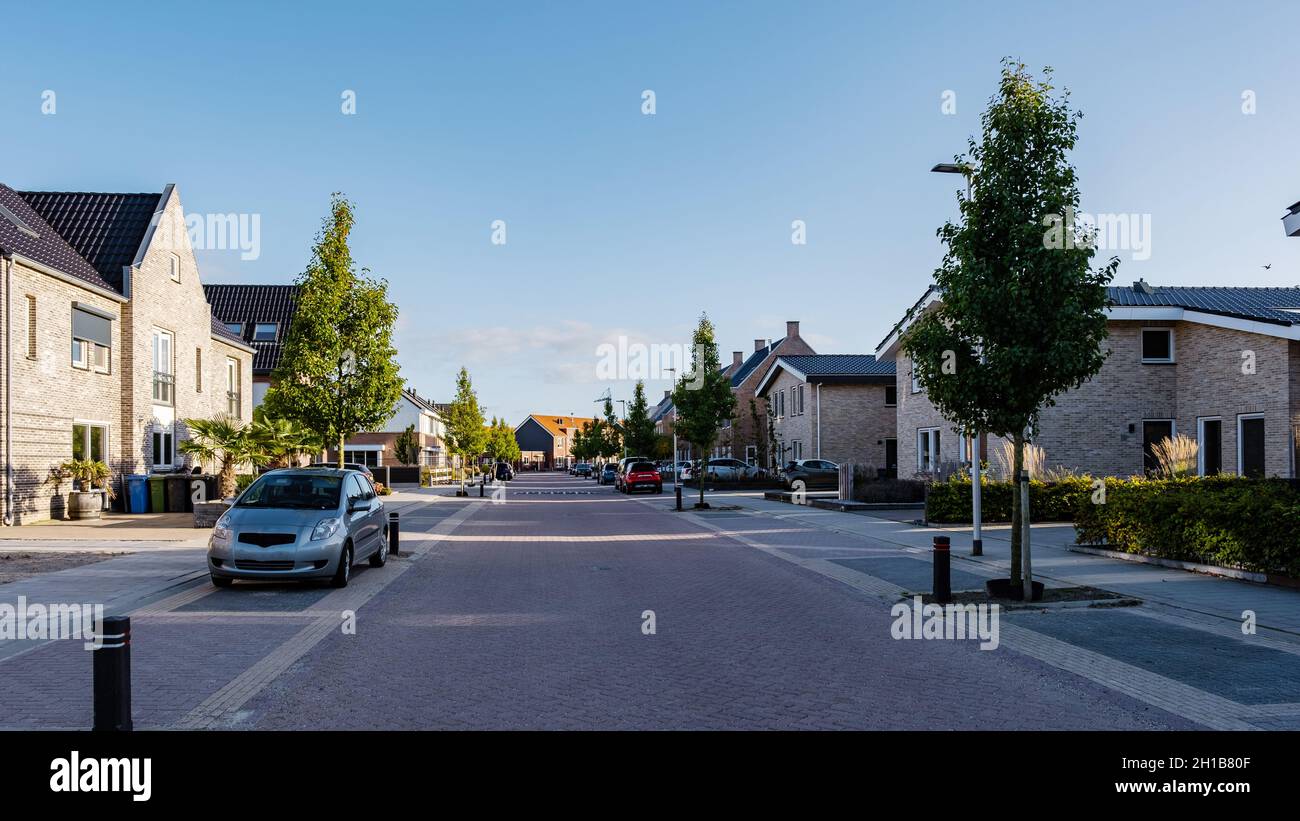 Dutch Suburban area with modern family houses, newly build modern ...