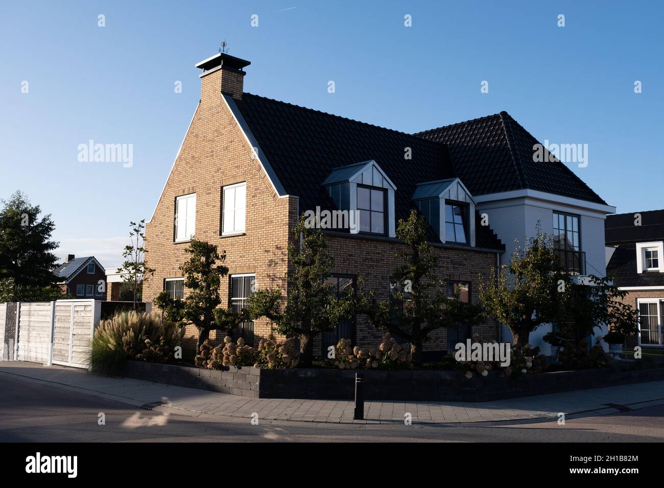 Dutch Suburban area with modern family houses, newly build modern ...