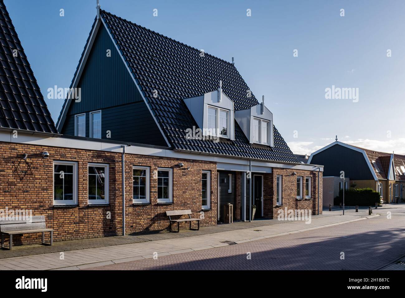 Dutch Suburban area with modern family houses, newly build modern ...