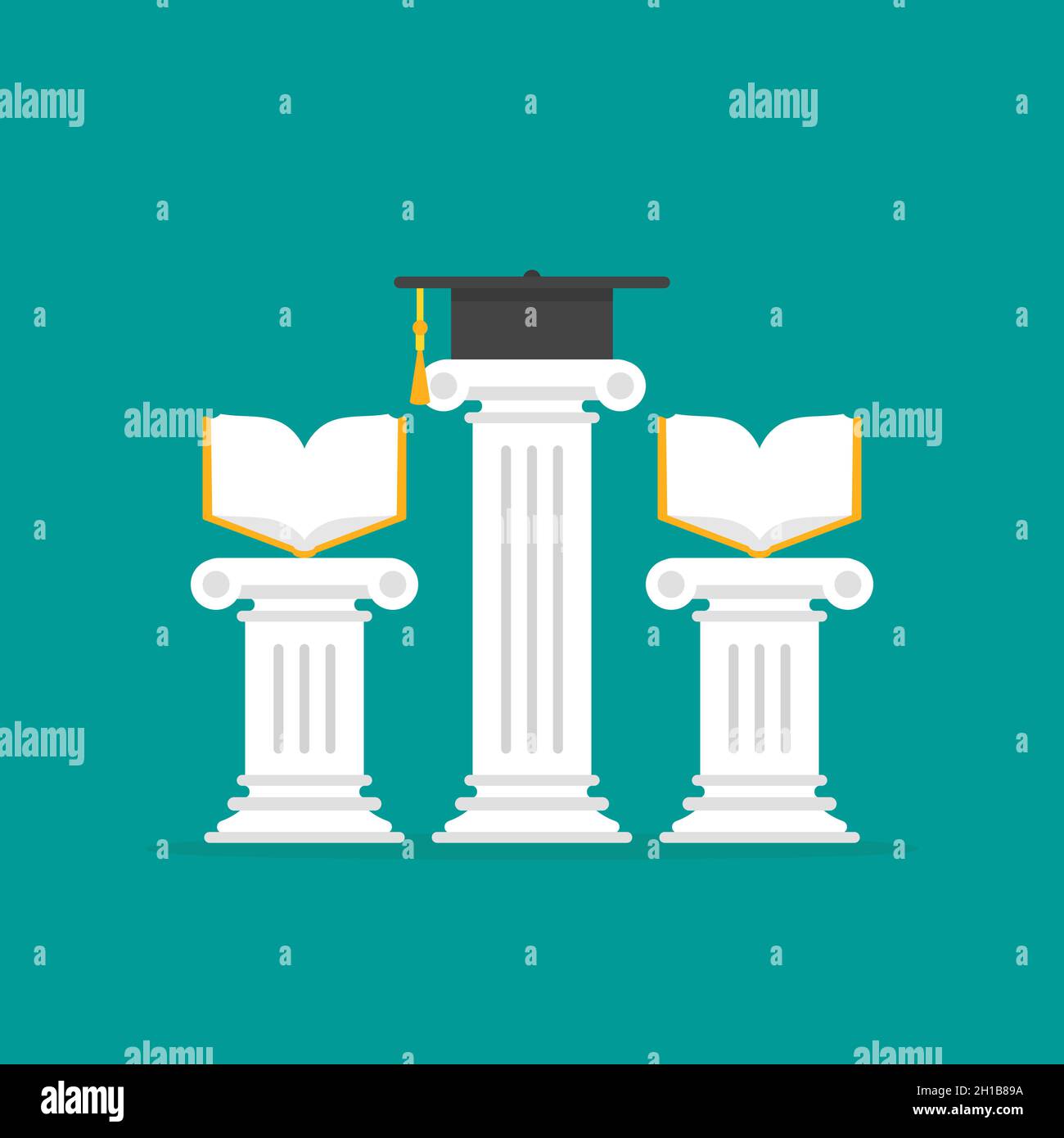 Greek column with mortar board and books. Antique pillar and graduation ...