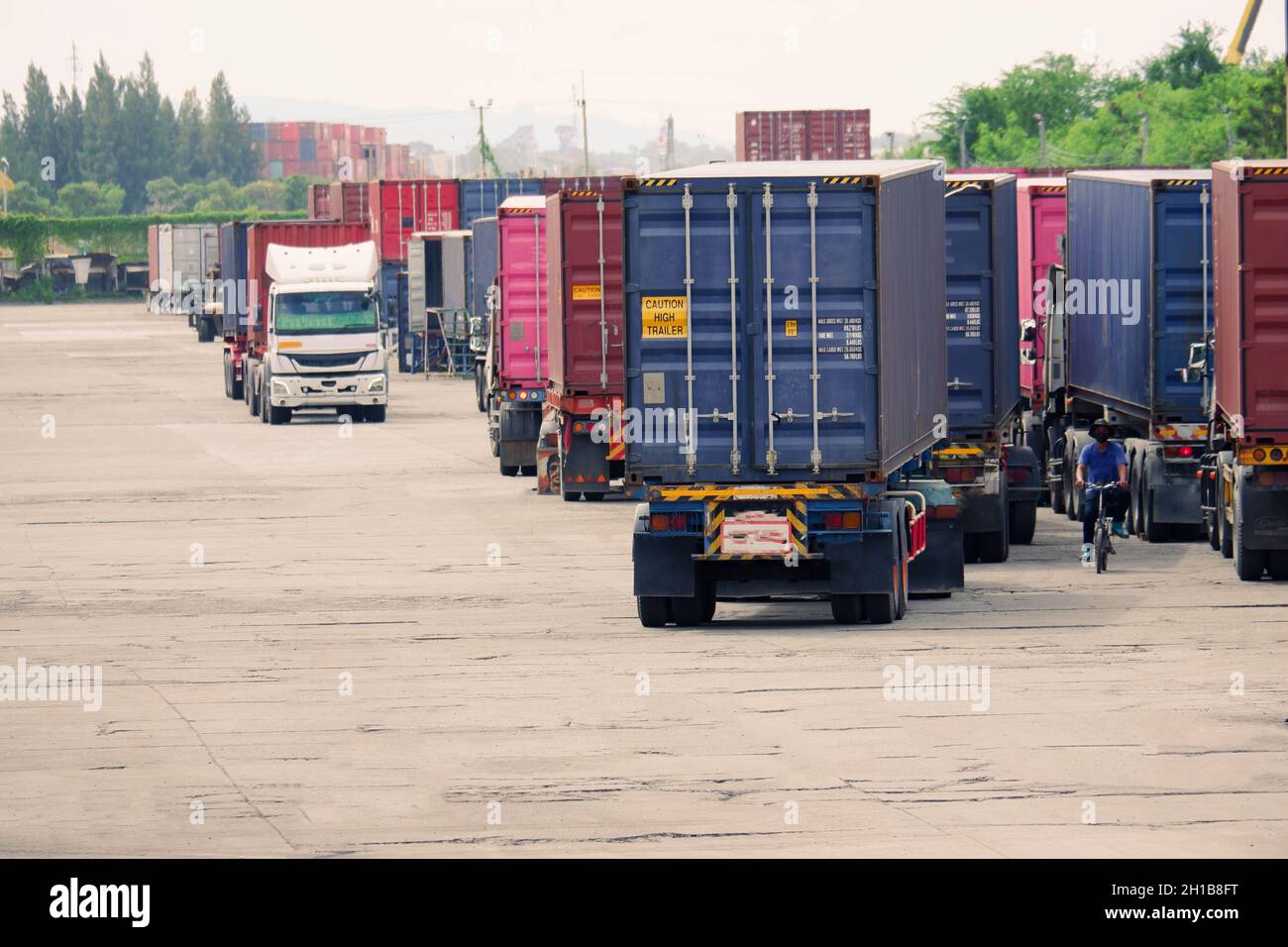 Container trucks on the port international transport logistics Stock ...