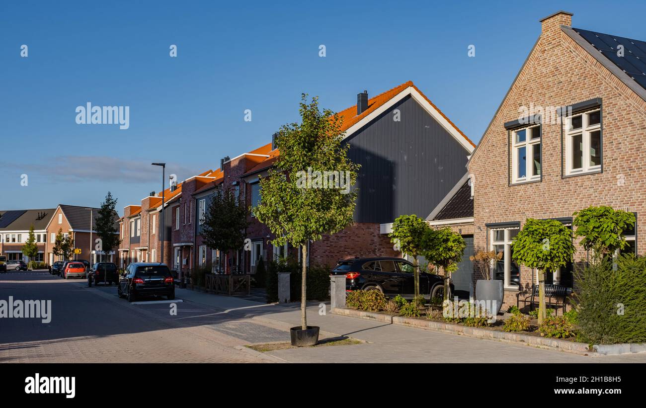 Dutch Suburban area with modern family houses, newly build modern ...