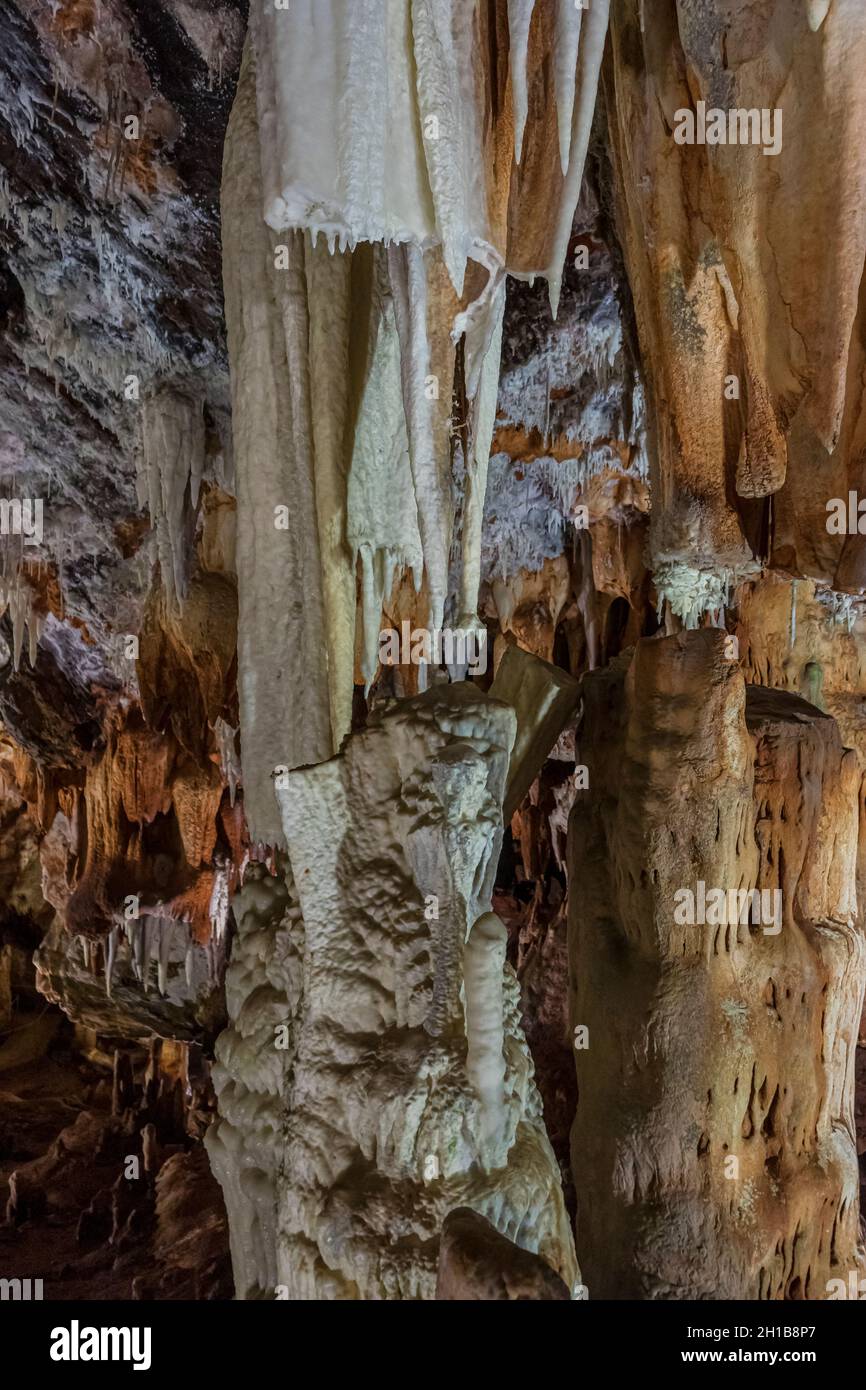 Formation of stalactites and stalagmites inside an ancient cave Stock ...