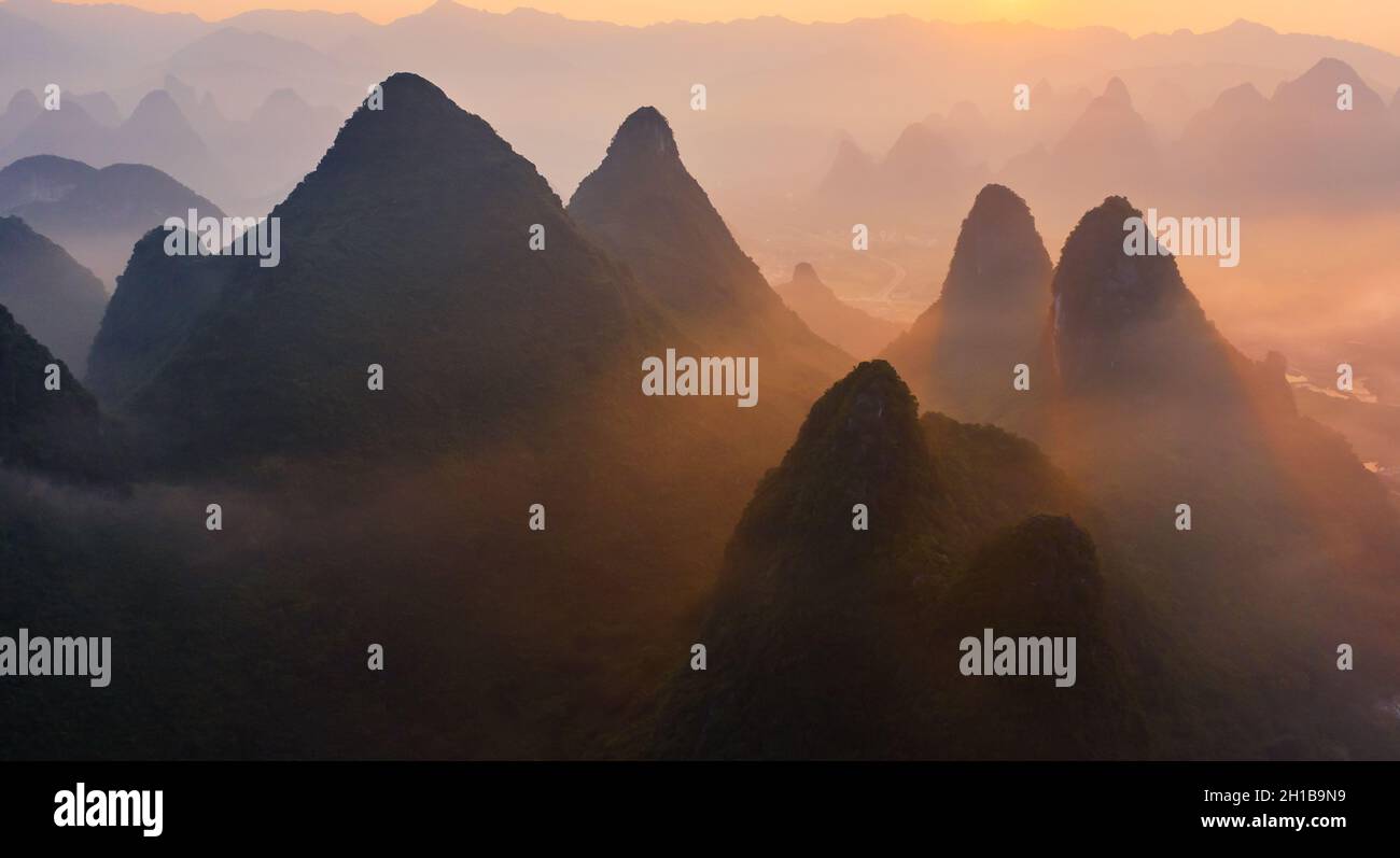 Guilin,Guangxi,China karst mountains on the Li River.Aerial view Stock ...