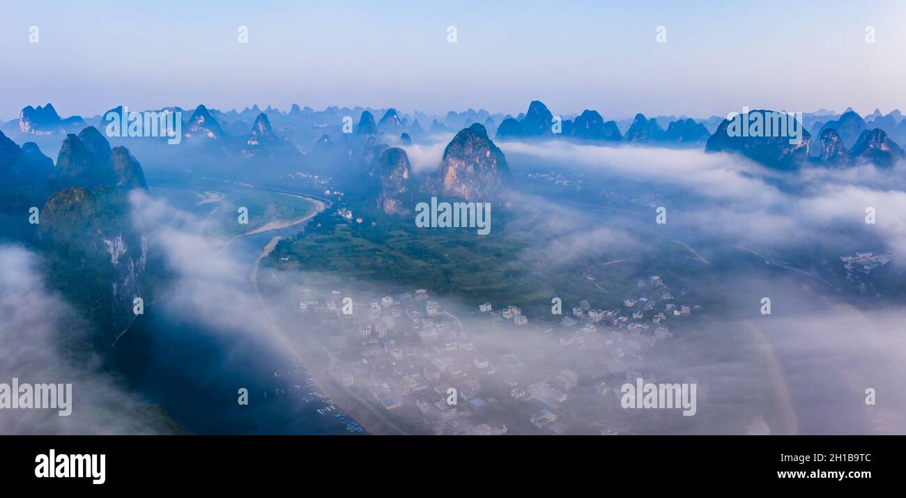 Guilin,Guangxi,China karst mountains on the Li River.Aerial view Stock ...