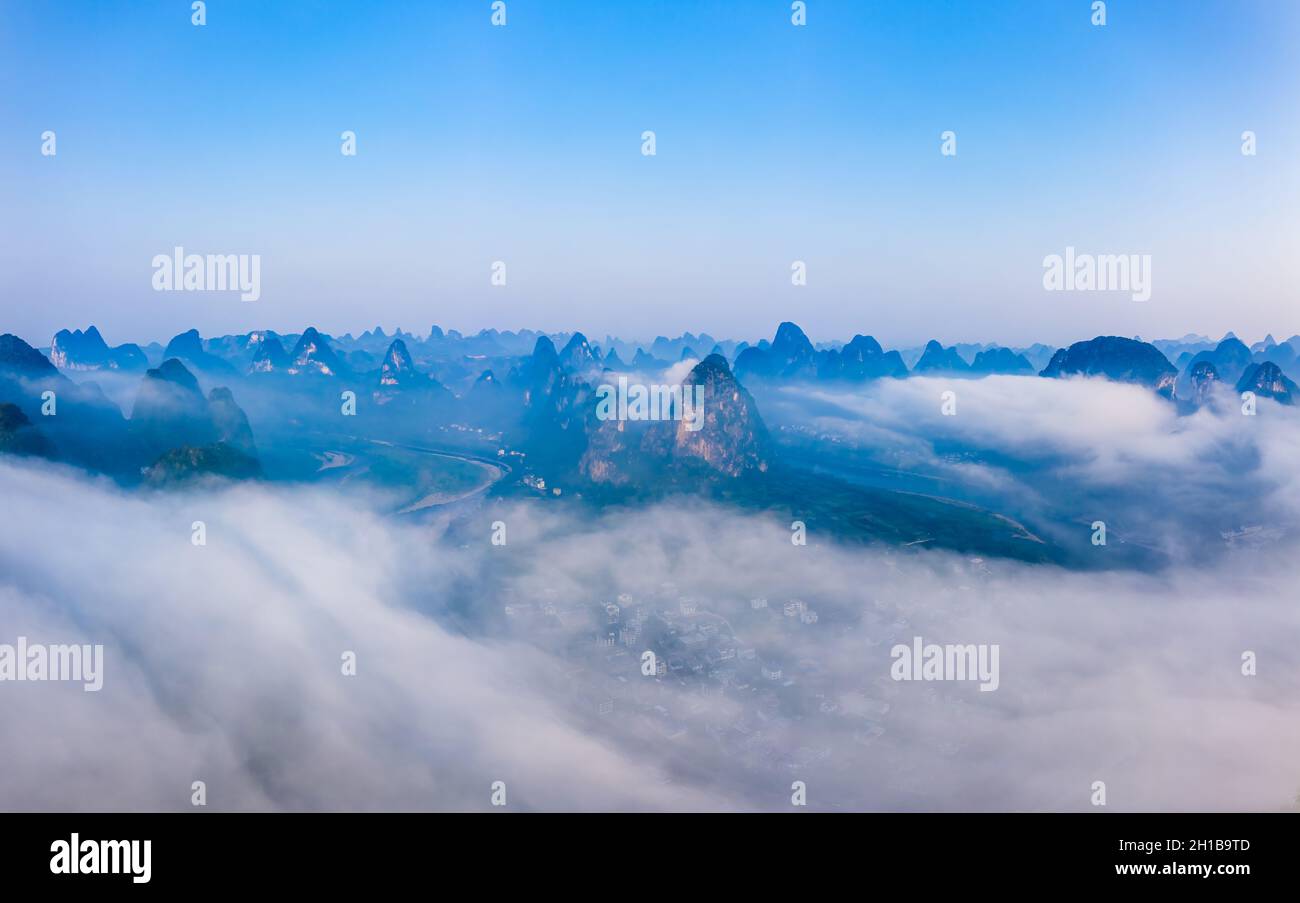 Guilin,Guangxi,China karst mountains on the Li River.Aerial view Stock ...