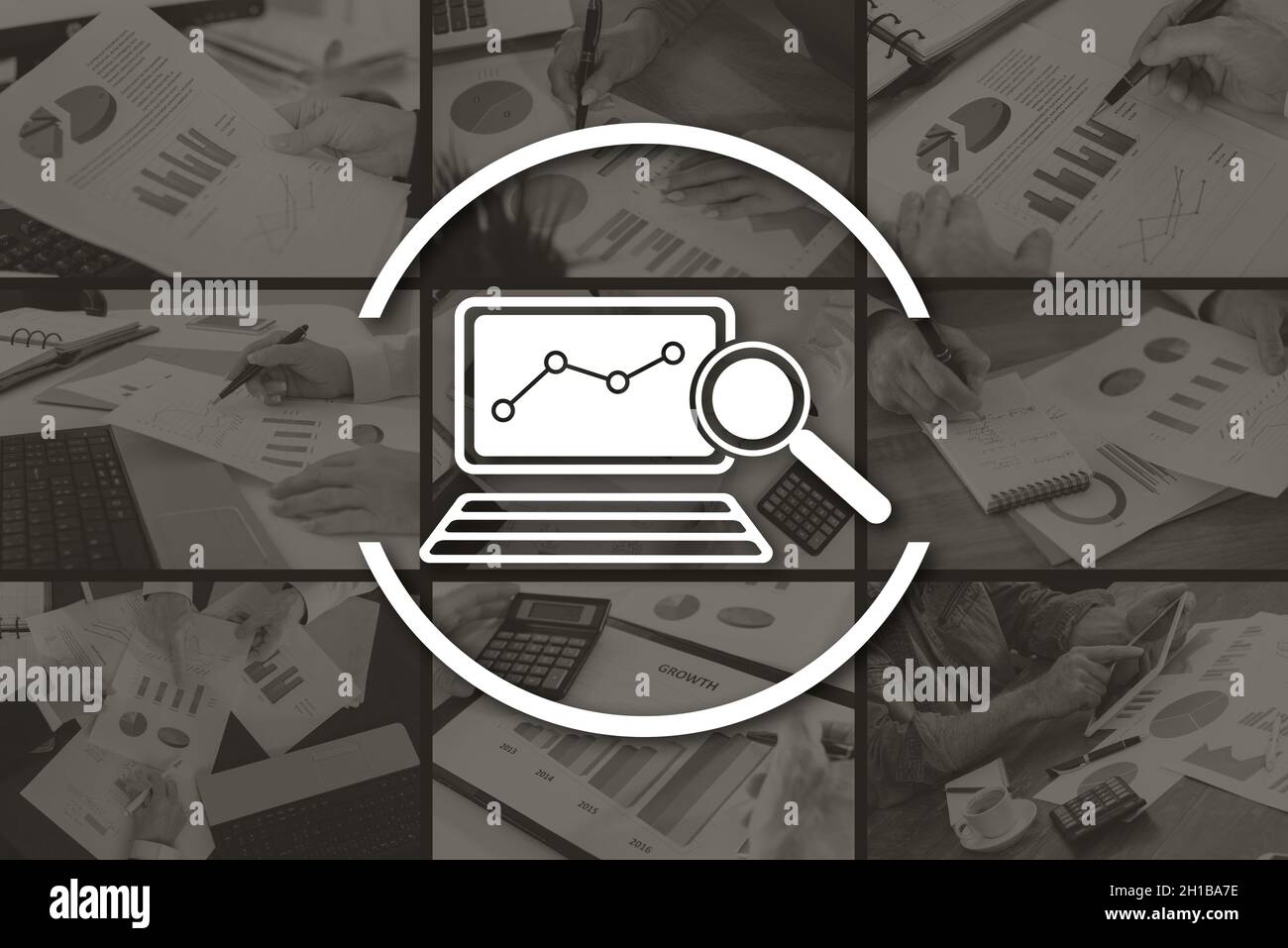 Market analysis concept illustrated by pictures on background Stock ...
