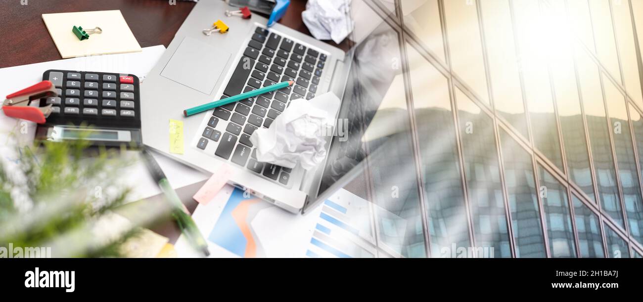 Messy and cluttered office desk; multiple exposure Stock Photo - Alamy