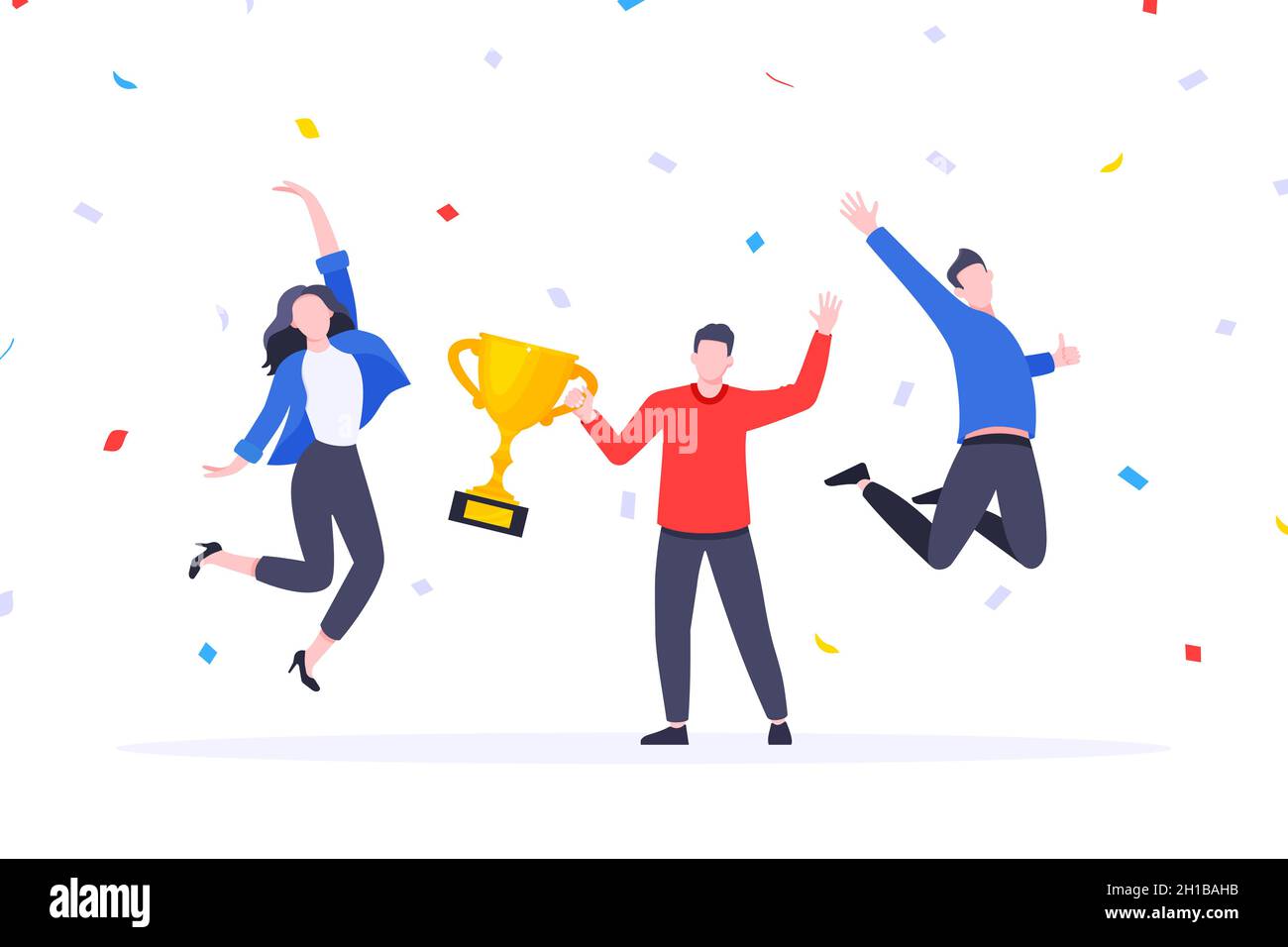 Happy business employee team winners award ceremony flat style design ...