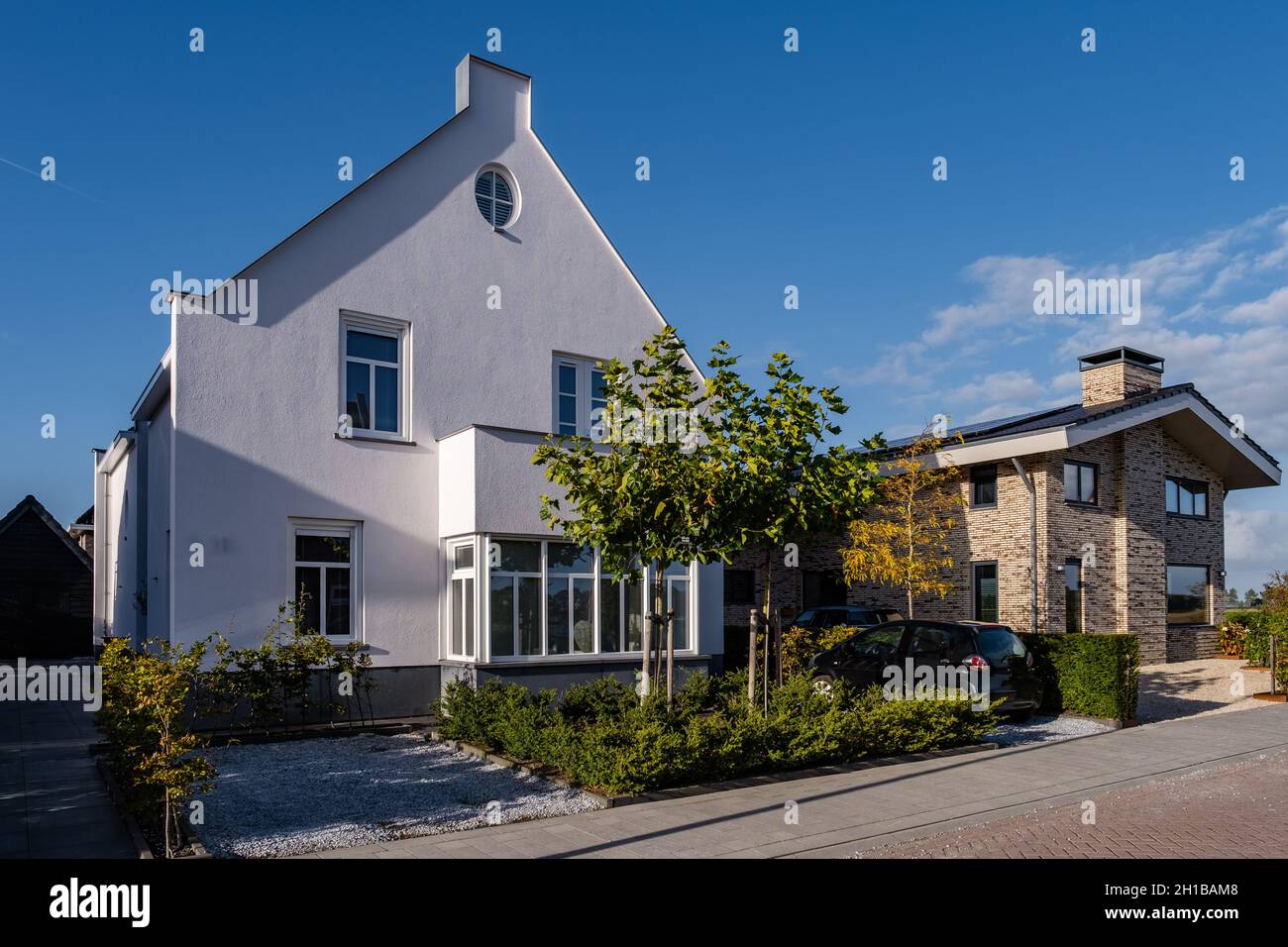 Dutch Suburban area with modern family houses, newly build modern ...