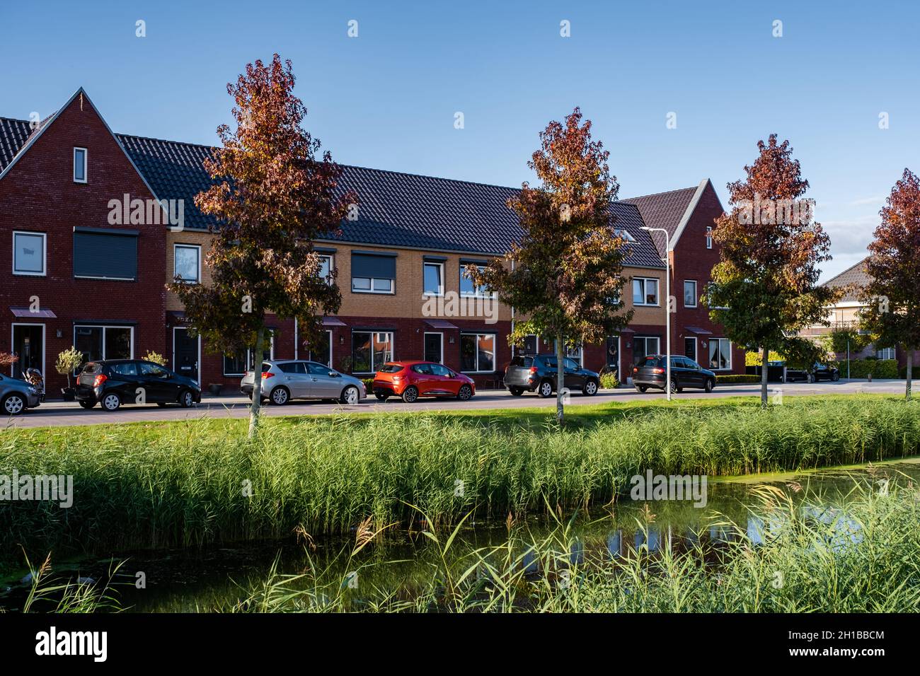 Dutch Suburban area with modern family houses, newly build modern ...
