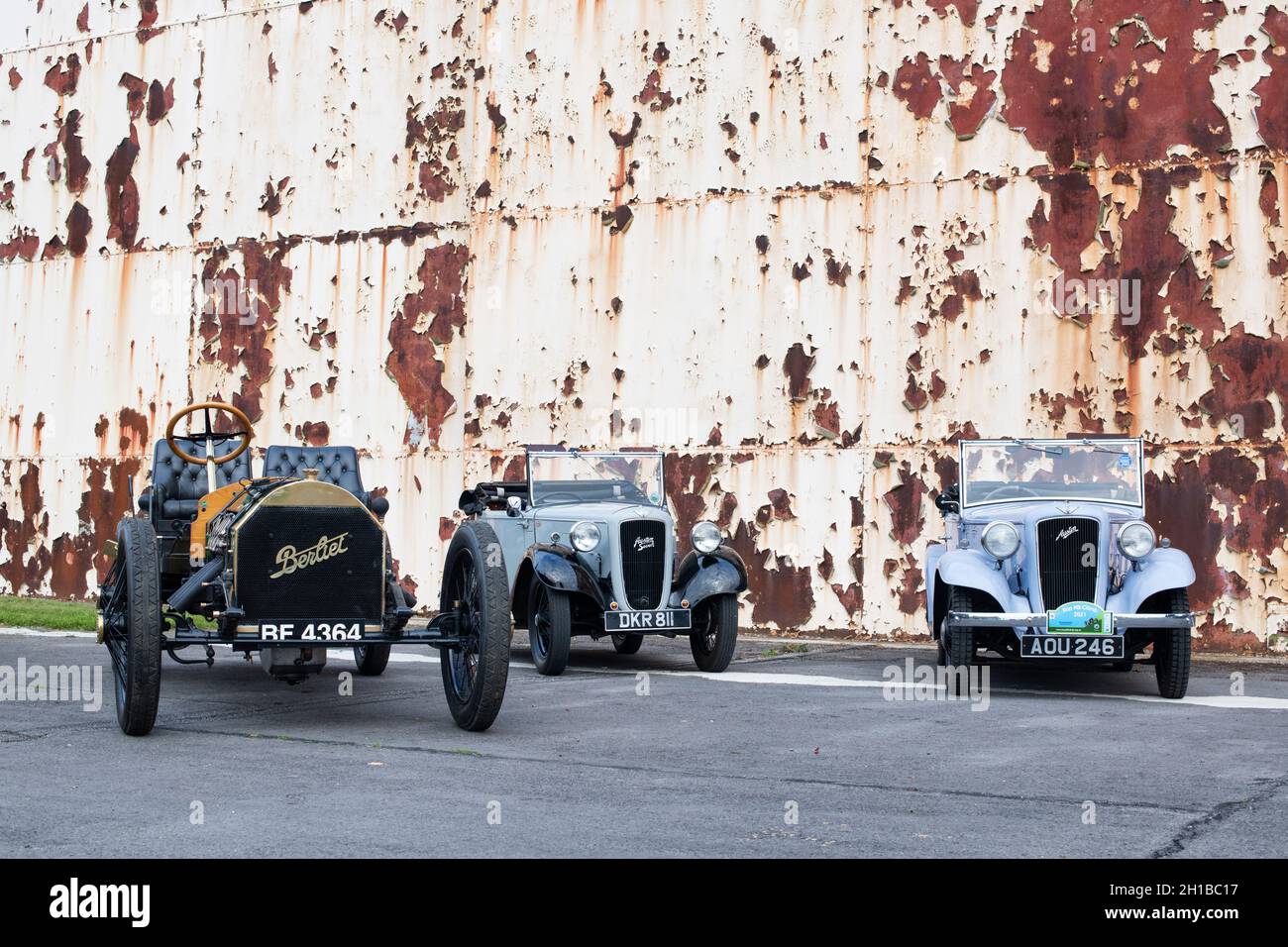1907 Berliet Curtiss with a 1935 and 1937 Austin at Bicester Heritage ...