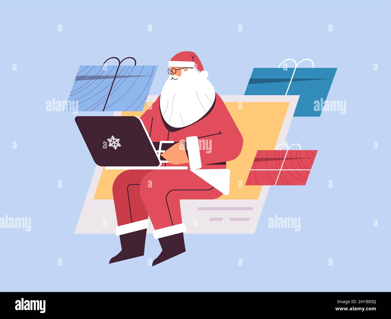 santa claus with gift box using laptop in web browser window happy new ...