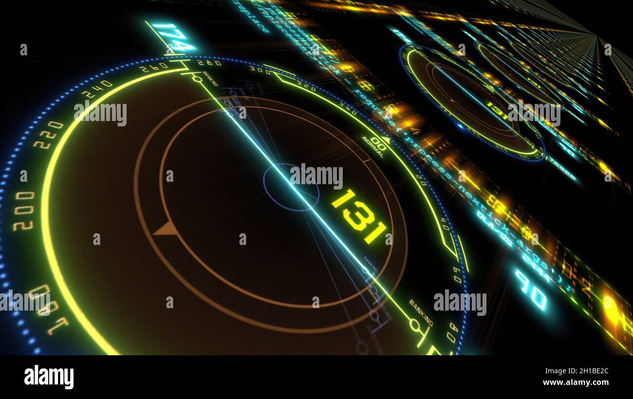 3d illustration - Techno background.Futuristic interface with running ...