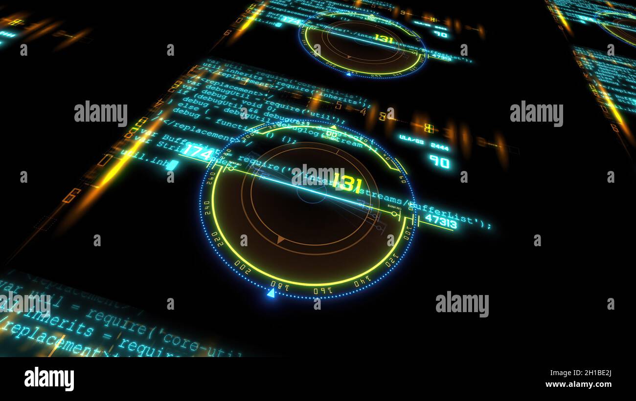 3d illustration - Techno background.Futuristic interface with running ...