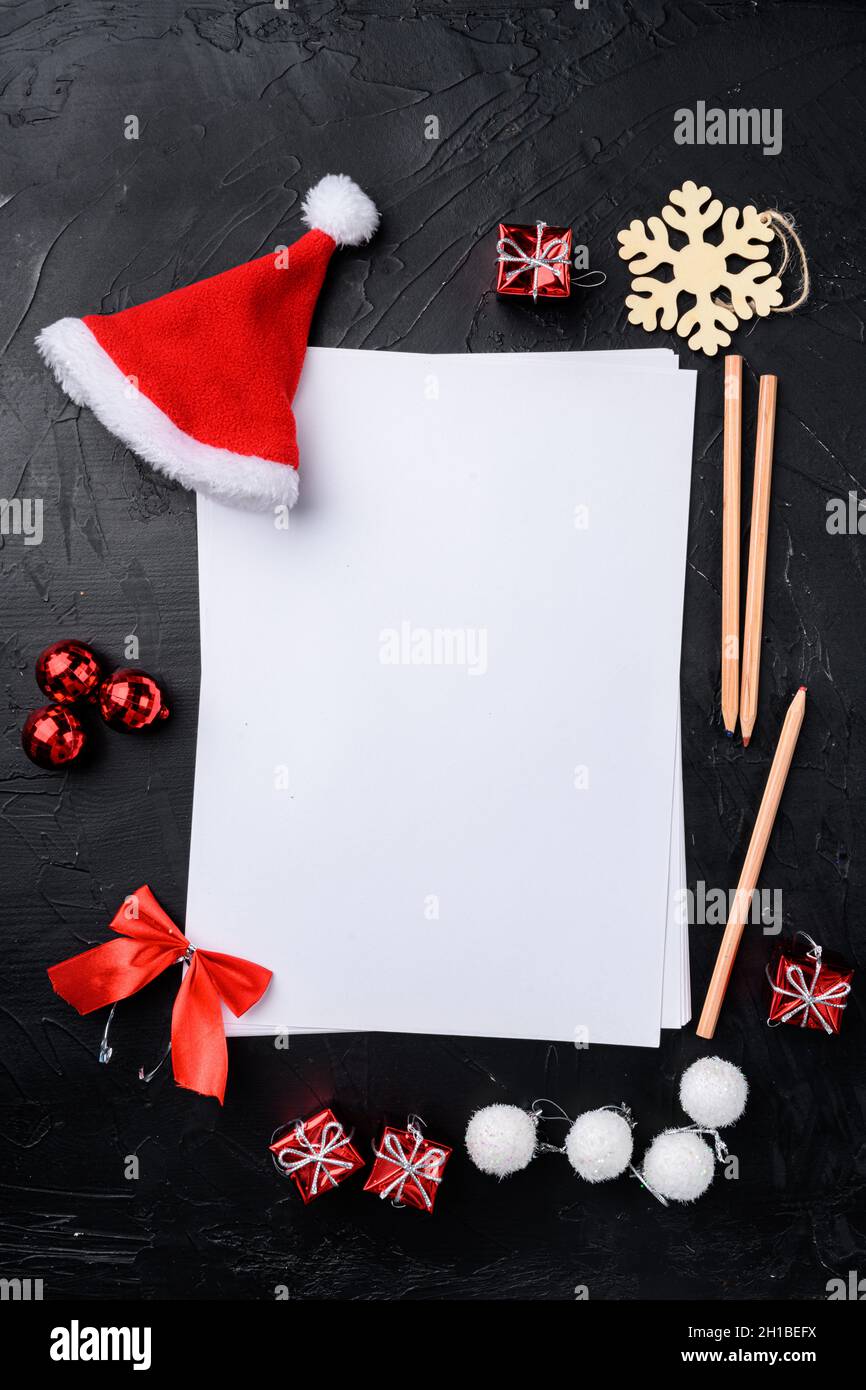 New Year on blank paper and decor set, top view flat lay , with copy ...