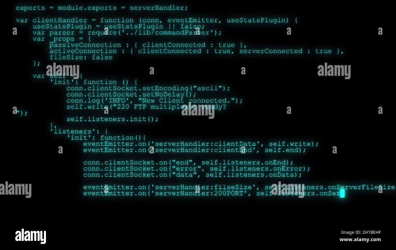3d illustration - Hacker code running down a computer screen terminal ...