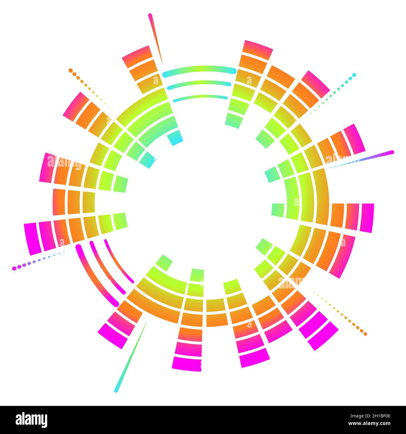 Color geometric circular neon equalizer. Eq round audio soundwaves ...