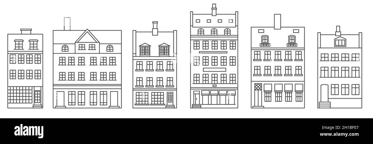 A set of old European houses. Architecture of the Netherlands. Vector ...