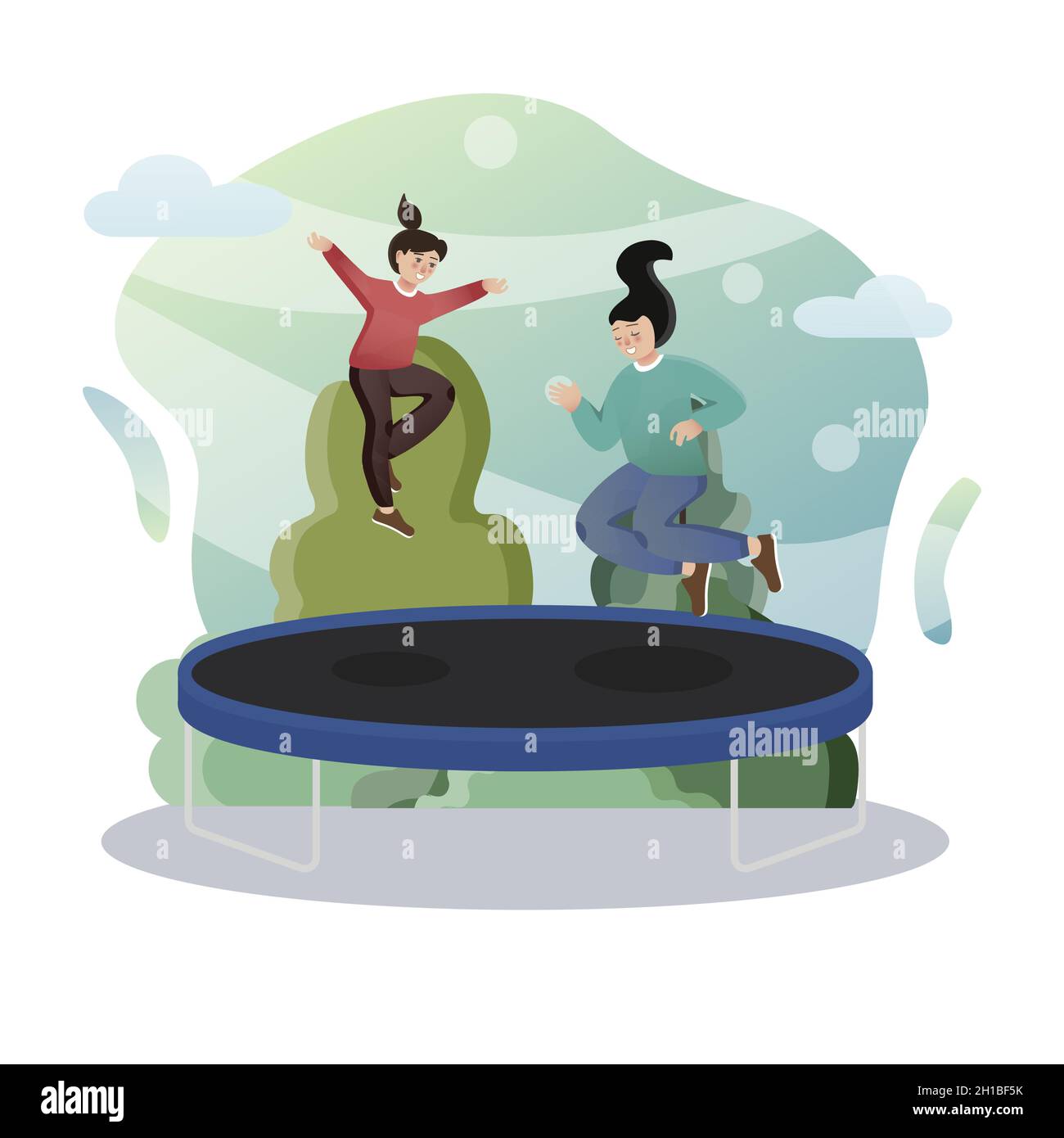 Trampoline. Isolated flat style colored illustration. School lessons ...