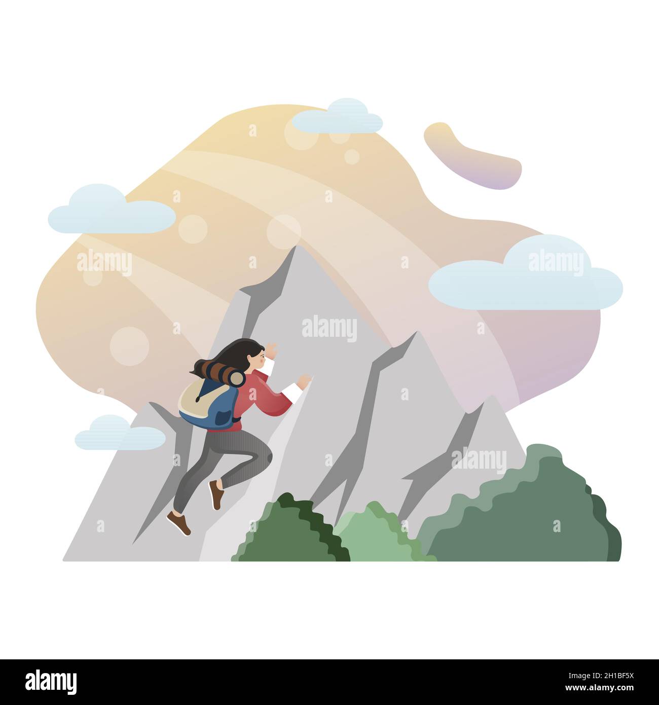 Rock Climbing. Isolated flat style colored illustration. School lessons ...
