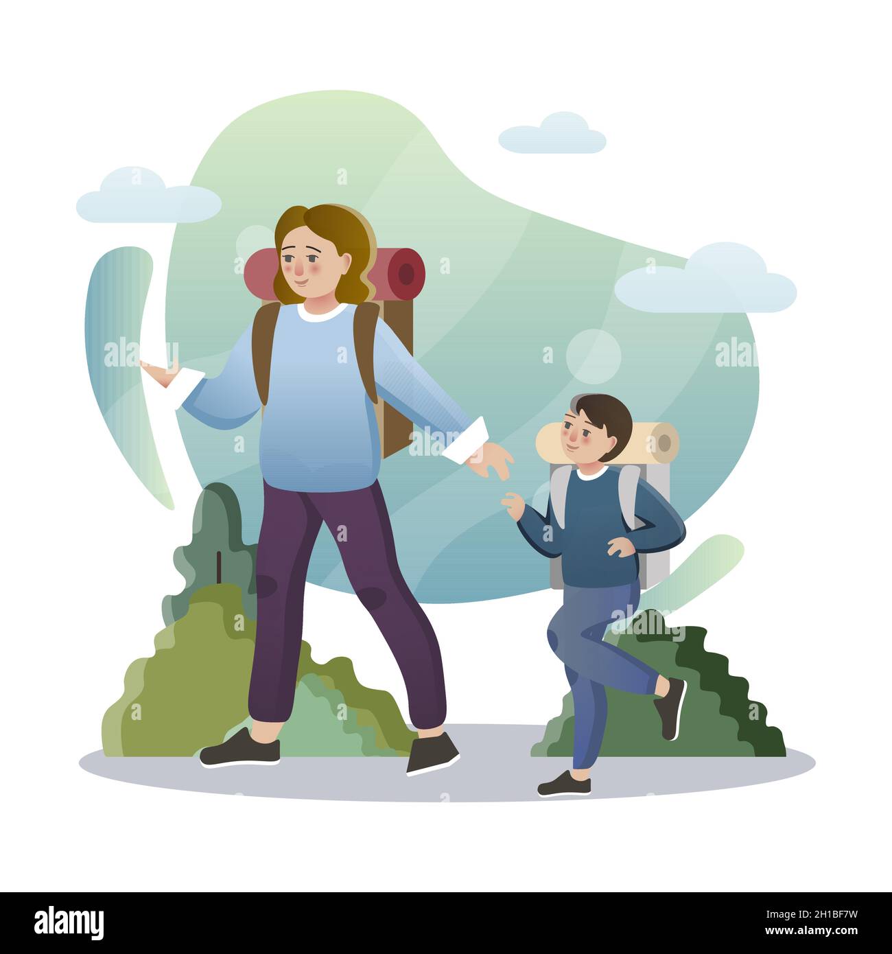 Family Hike. Isolated flat style colored illustration. School lessons ...