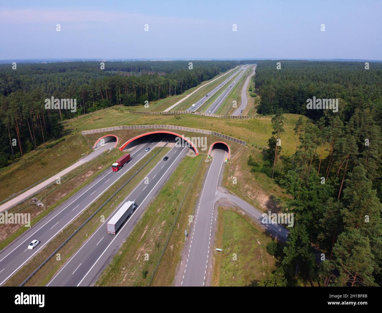 Ecoduct for animals over motorway, Masurian Region, Poland Stock Photo ...