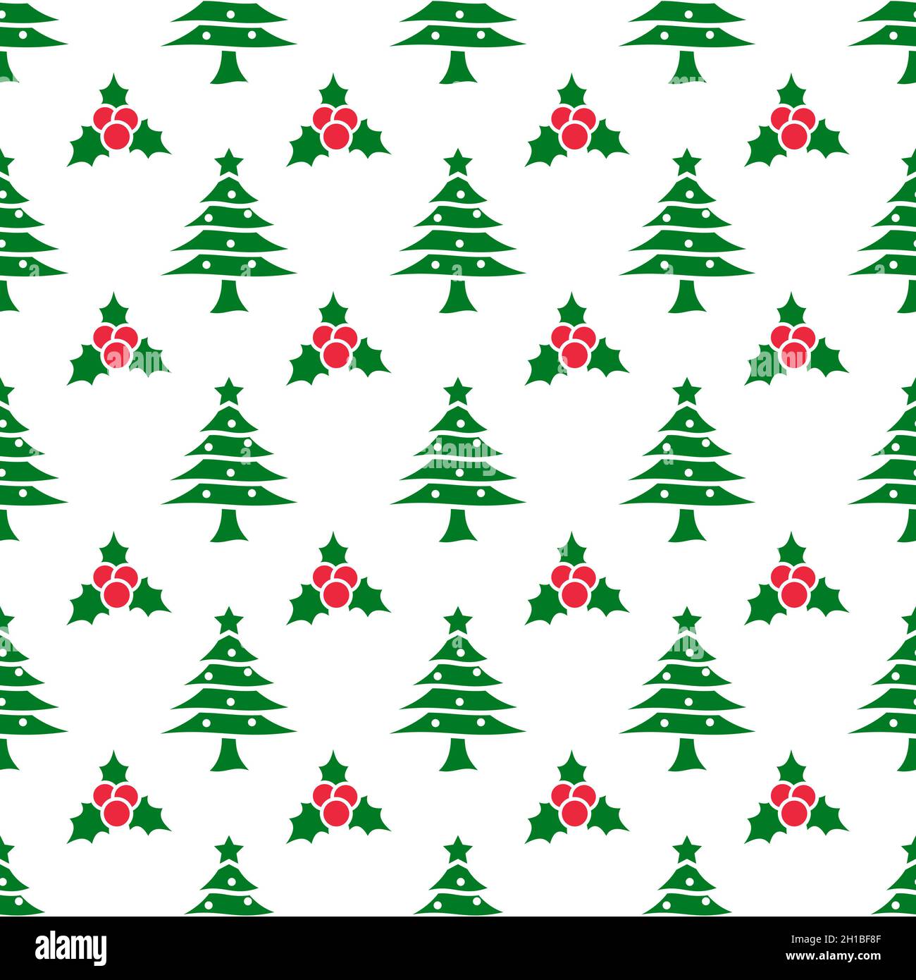 Christmas Tree and Holly Berry pattern design for print template Stock ...