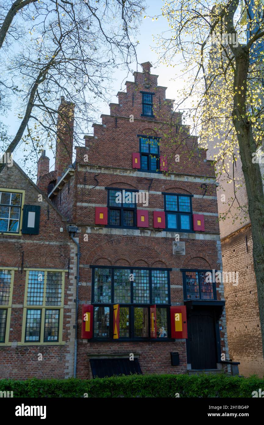 City view on old medieval houses in small historical town Veere in ...