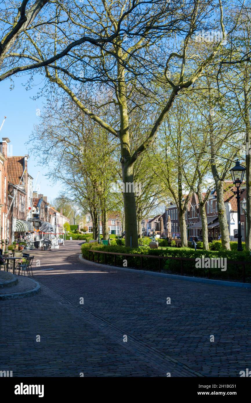 City view on old medieval houses in small historical town Veere in ...