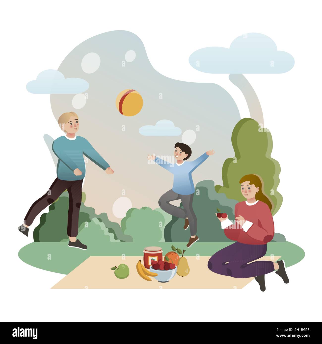 Family Outdoor Activities. Isolated flat style colored illustration ...