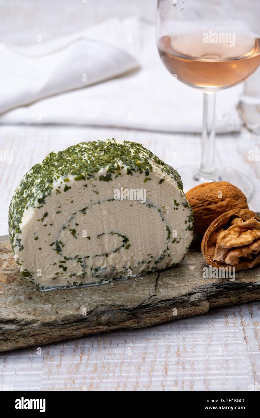 Cheese collection, fresh white soft goat French cheese roll with ...