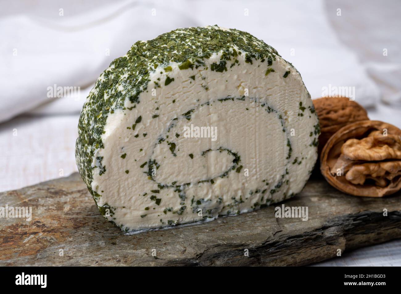 Cheese collection, fresh white soft goat French cheese roll with ...