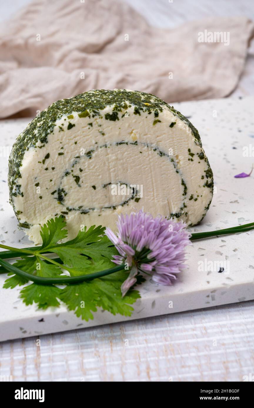Cheese collection, fresh white soft goat French cheese roll with ...