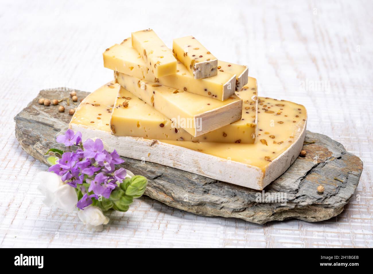 Cheese collection, matured yellow cow cheese with mustard seeds from ...
