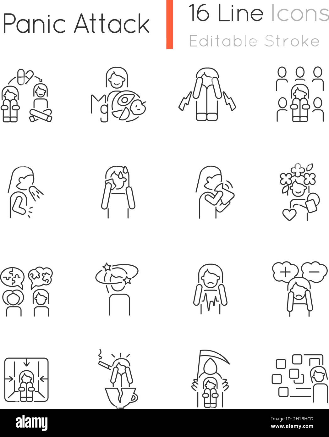Panic disorder linear icons set Stock Vector Image & Art - Alamy
