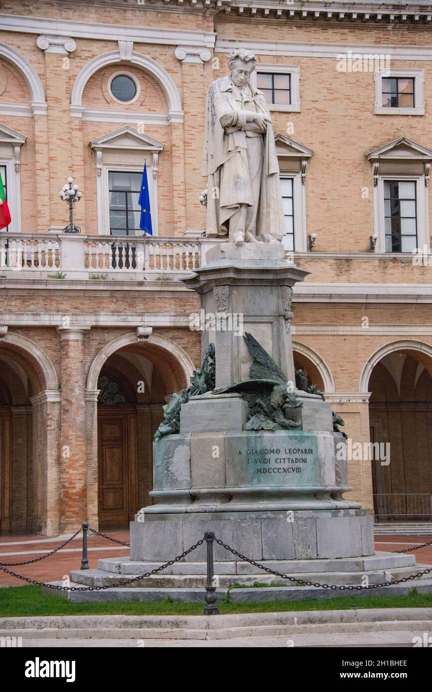 Europe, Italy, Marche, Recanati, Giacomo Leopardi square Stock Photo ...