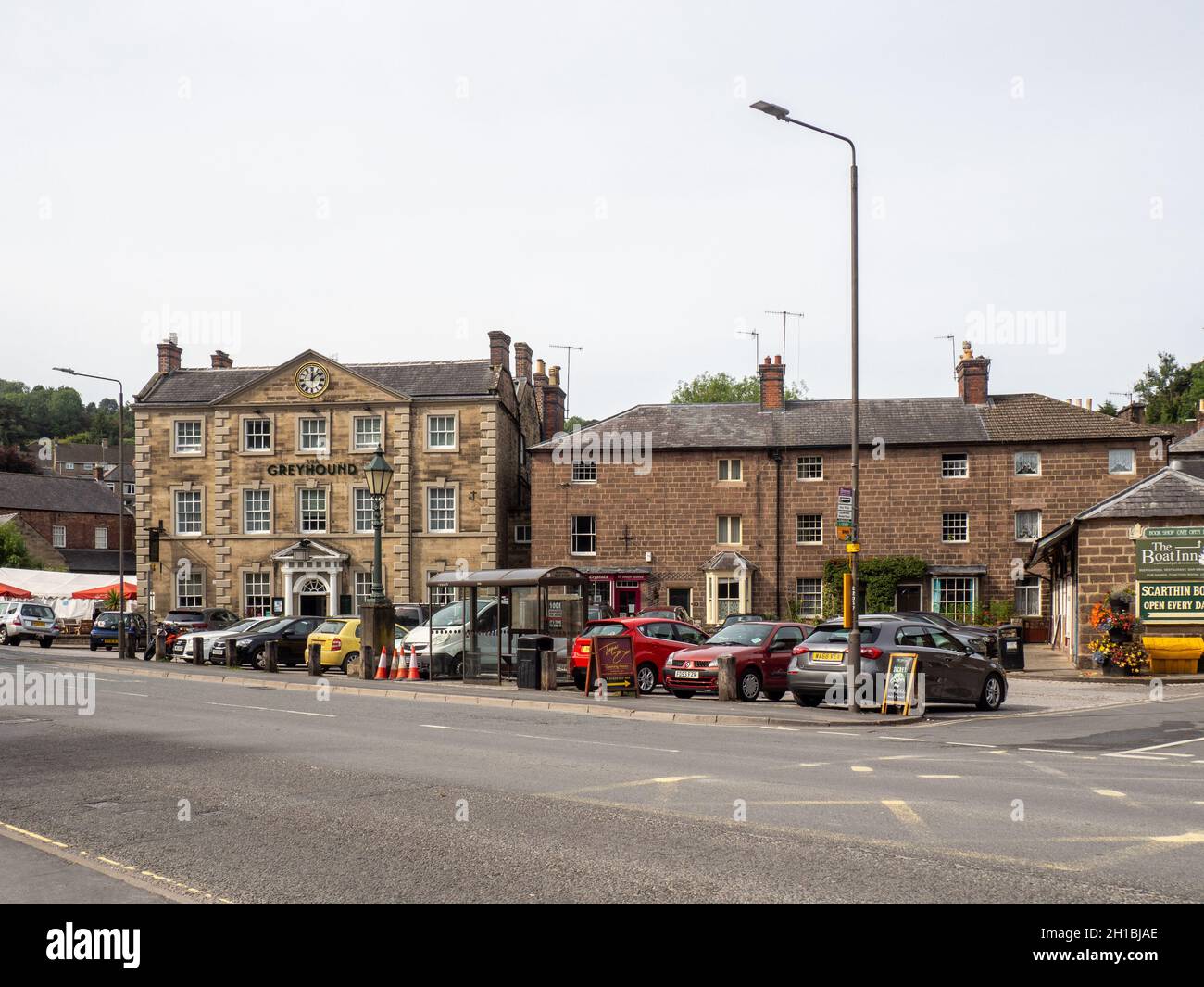 Street view, Market Place in the village of Cromford, Derbyshire, UK ...