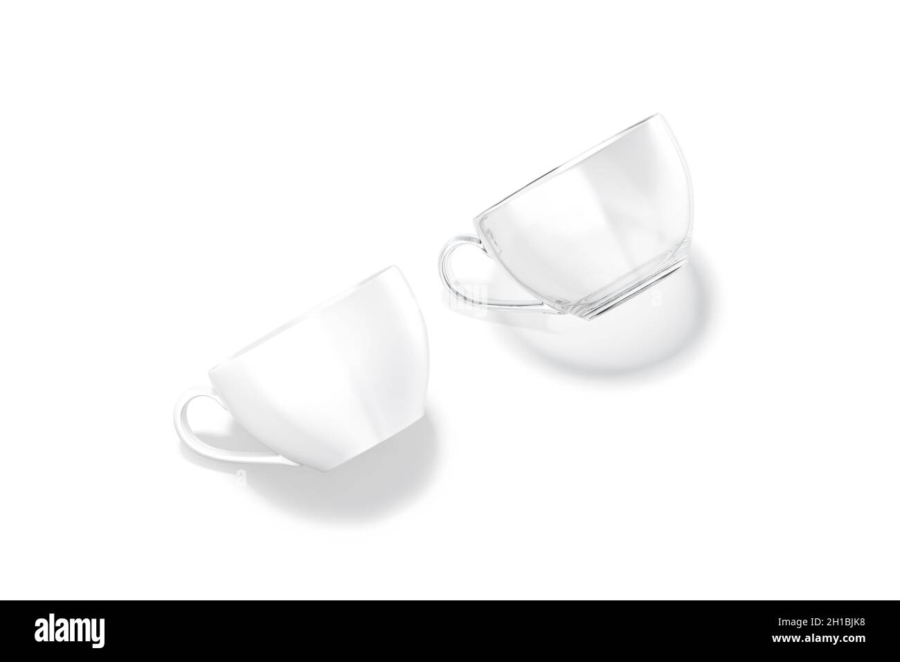 Blank ceramic and glass 7 oz tea mug mock up lying, 3d rendering. Empty ...