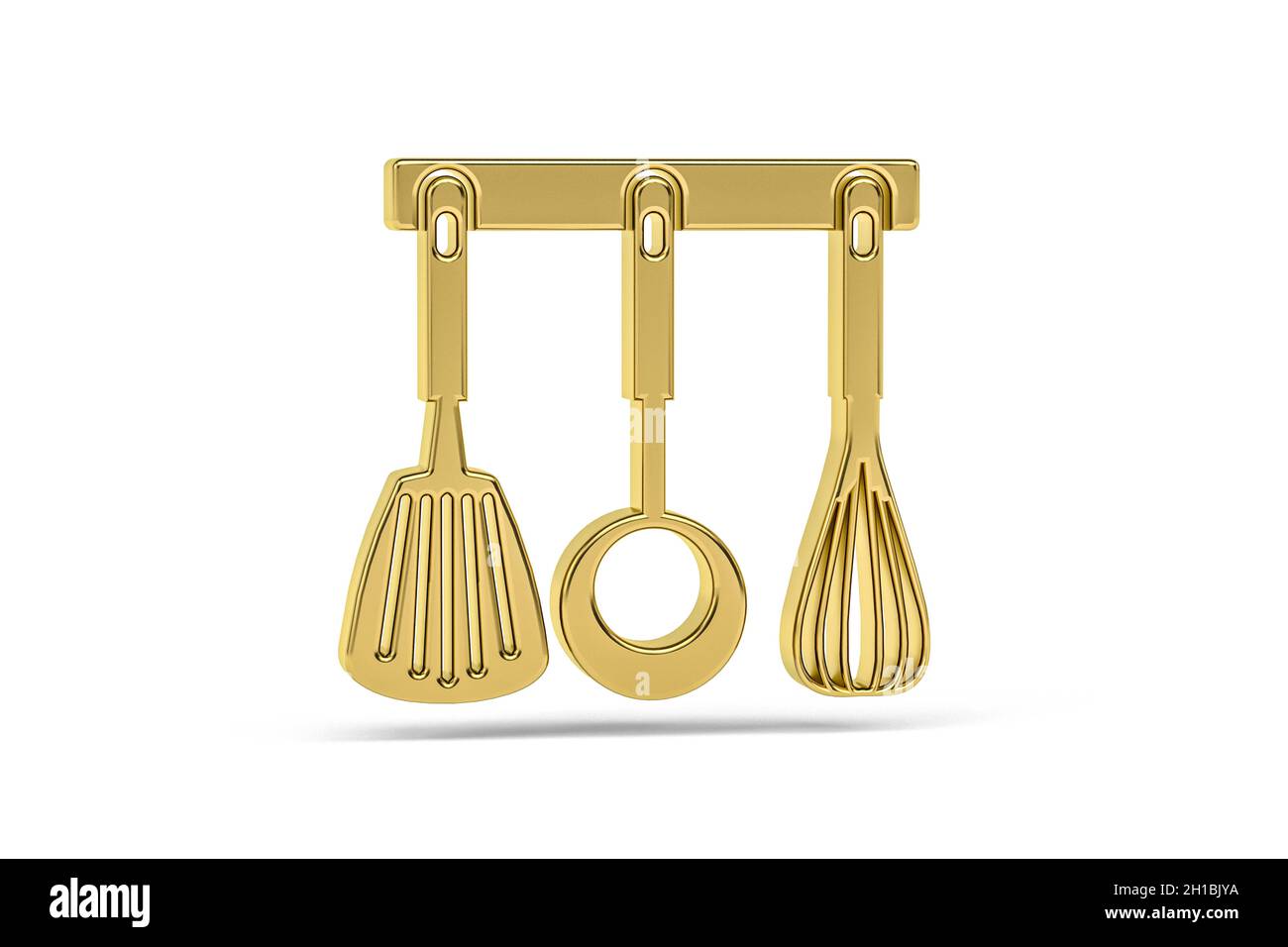 Golden 3d kitchen utensils icon isolated on white background - 3d ...