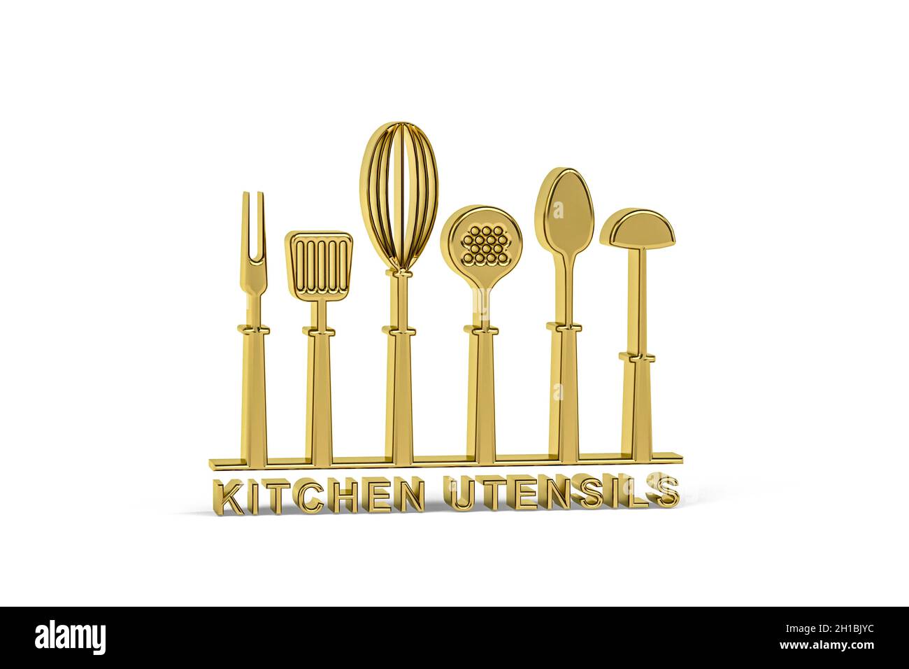 Golden 3d kitchen utensils icon isolated on white background - 3d ...
