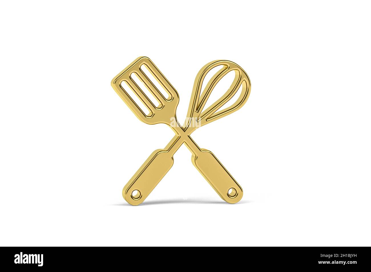 Golden 3d kitchen utensils icon isolated on white background - 3d ...