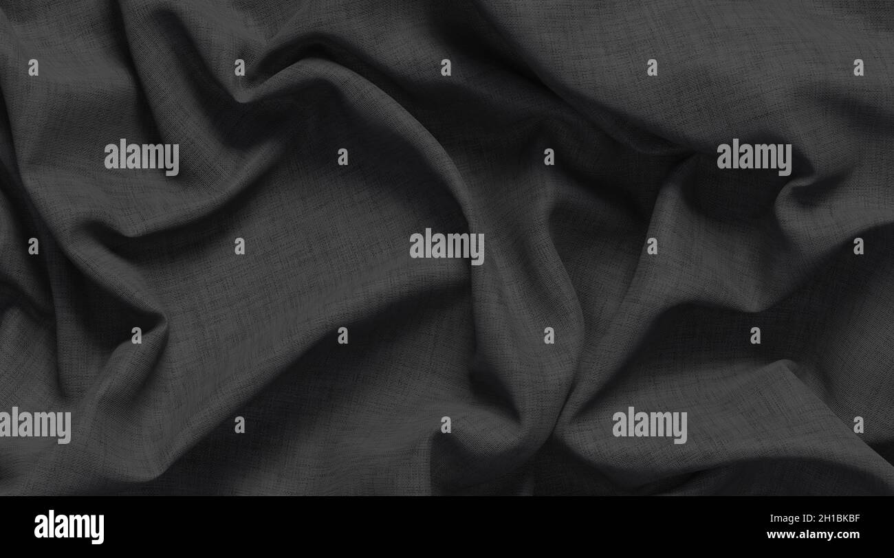 Blank black crumpled fabric material mockup, top view, 3d rendering ...