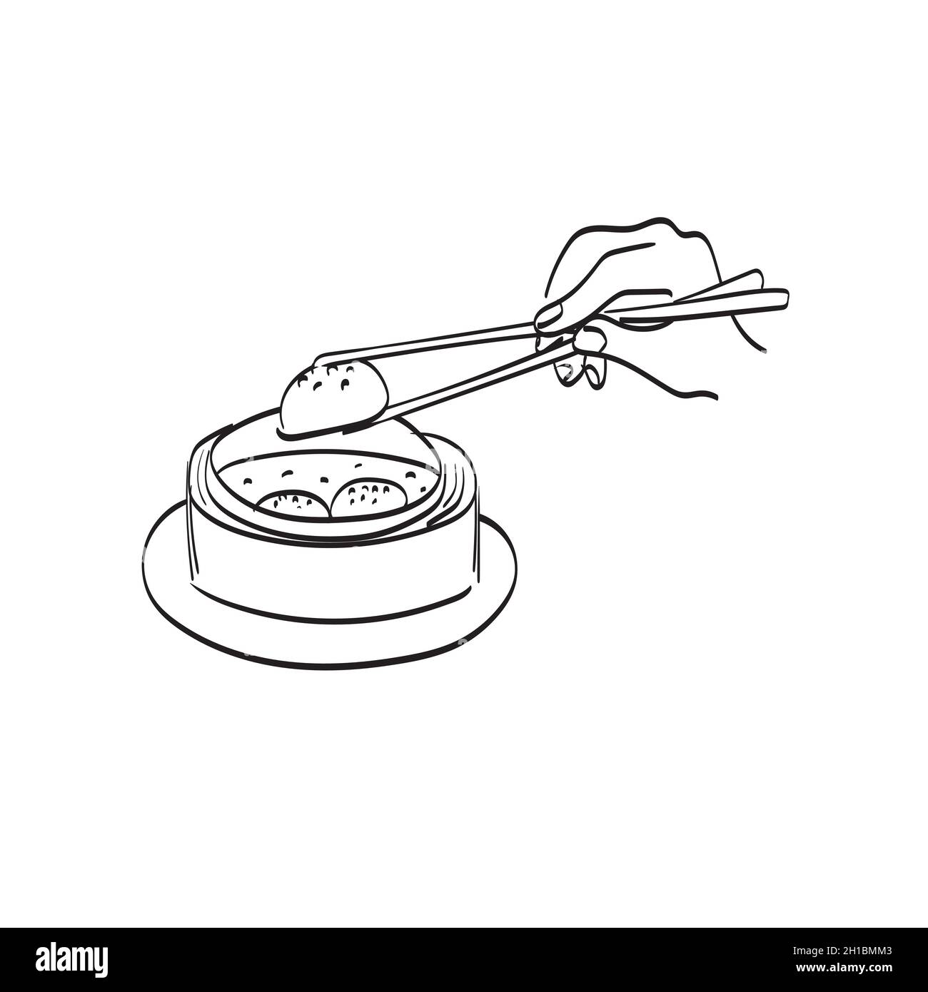 Hand holding chopstick reaching out for dim sum illustration vector ...