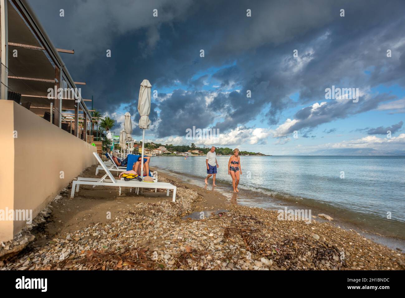 Zakynthos, October 2021: The beach at Tsilivi on the island of ...